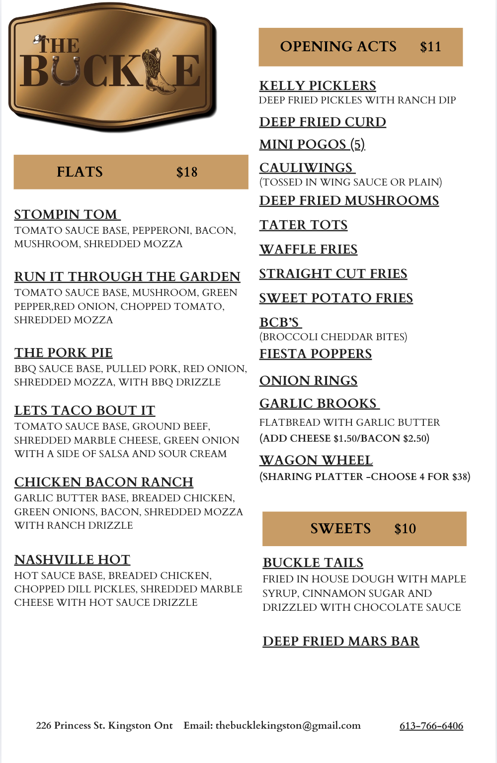Menu – The Buckle Kingston